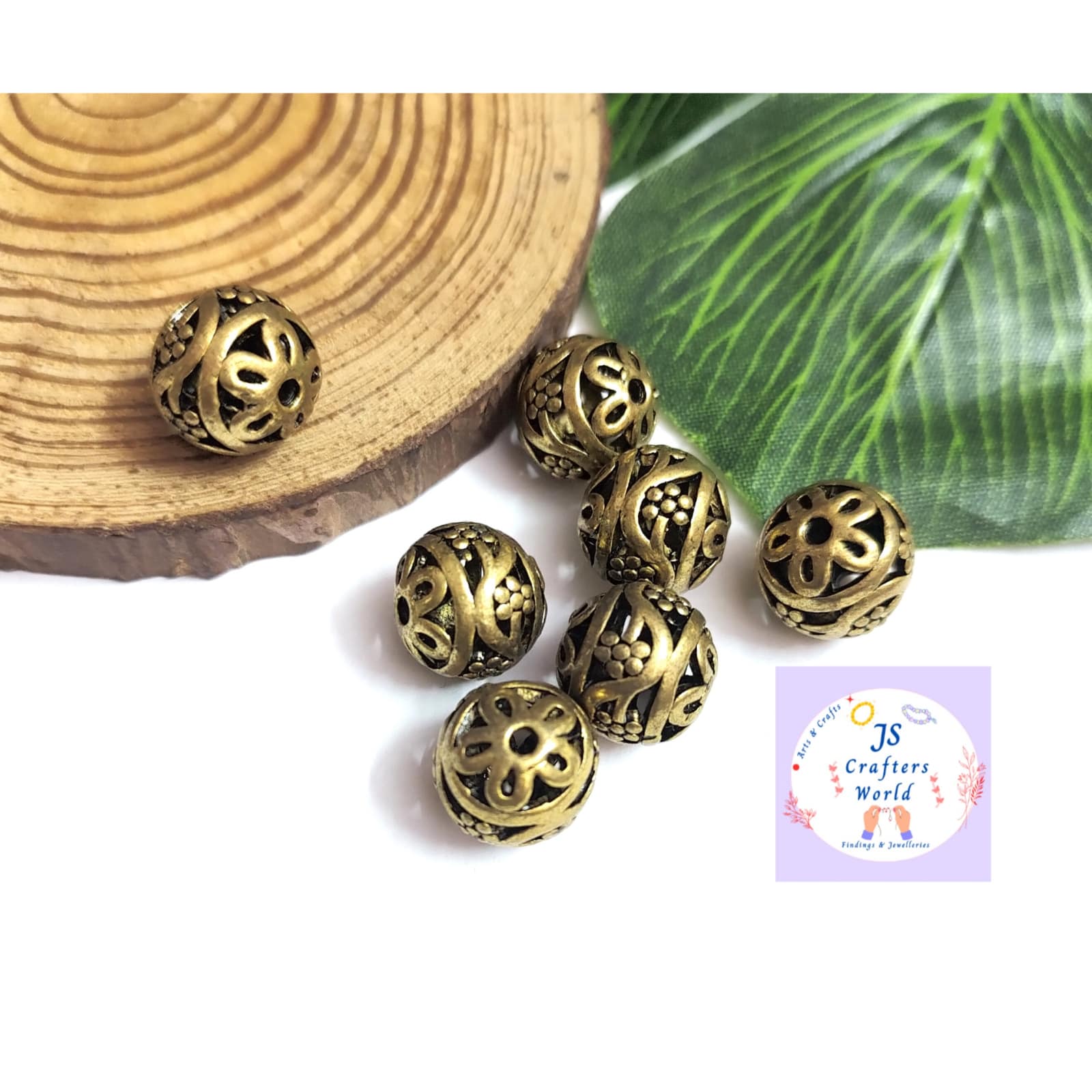 14mm Antique Gold Round Design Bead - JS Crafters World